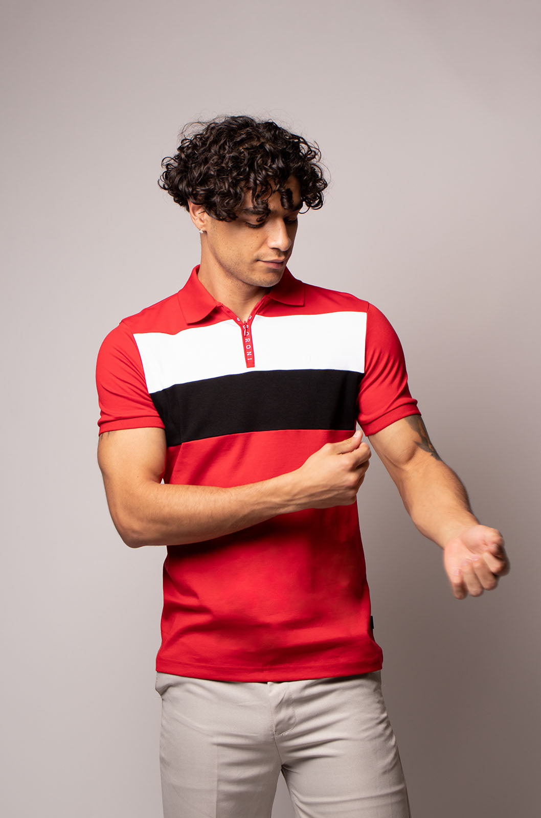 PLAYERA POLO CATANIA ALGODÓN PIMA | ROJO/BLANCO/NEGRO – BoroniMX